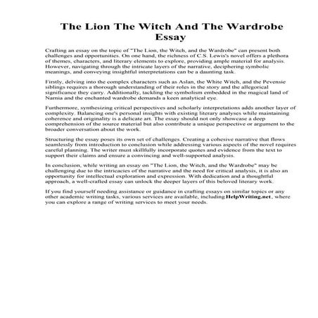 The Lion The Witch And The Wardrobe Essay | PDF