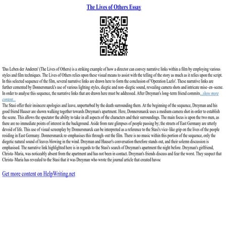The Lives Of Others Essay | PDF