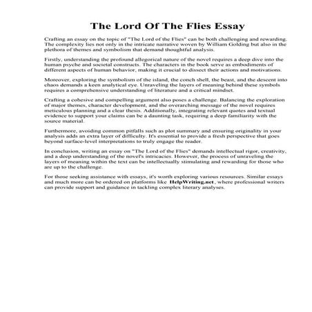 The Lord Of The Flies Essay. Lord Of The Flies Essay. - GCSE English ...