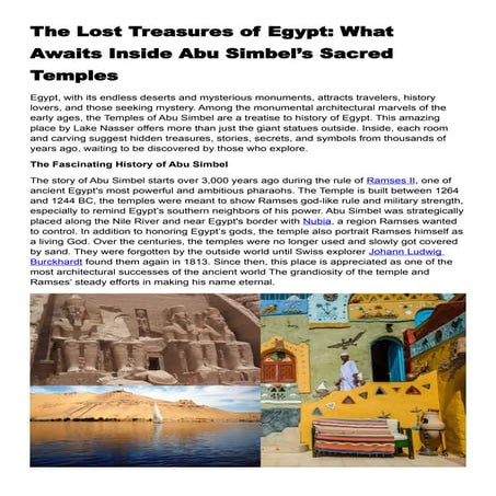 The Lost Treasures of Egypt What Awaits Inside Abu Simbel’s Sacred ...