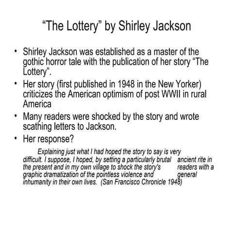 The lottery by Shirley Jackson | PPTX
