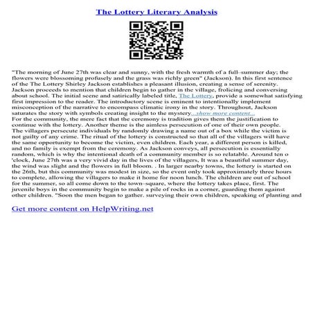The Lottery Literary Analysis | PDF