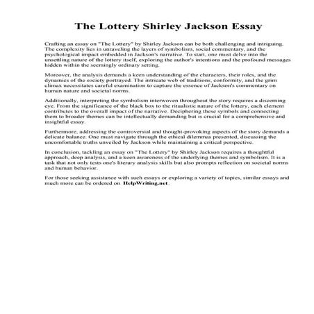 The Lottery Shirley Jackson Essay.pdf | Fiction | Books and Literature