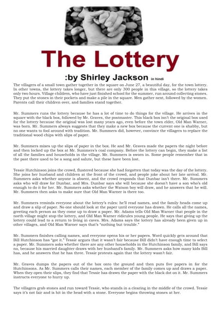The-Lottery-Final POWERPOINT PRESENTATION | PPTX | Lotteries and ...