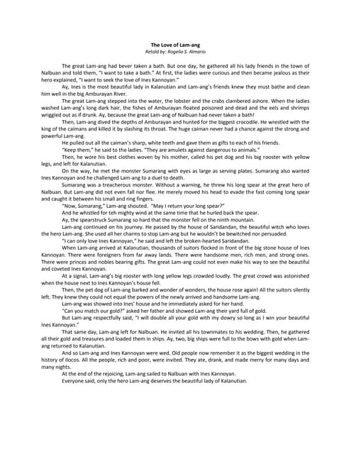 Biag ni Lam-Ang (Life of Lam-Ang) An Ilocano Epic | PPTX