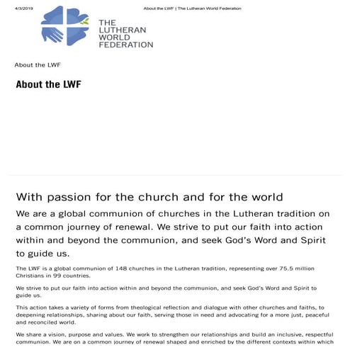 THE LUTHERAN WORLD FEDERATION AND MYANMAR 2019 | PDF