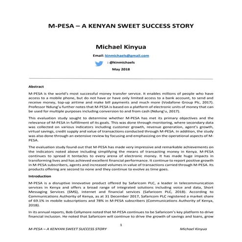 M-PESA – A KENYAN SWEET SUCCESS STORY | PDF