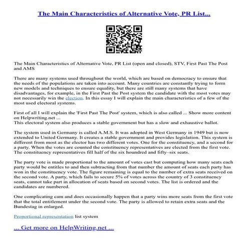 The Main Characteristics Of Alternative Vote, PR List... | PDF
