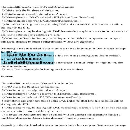 The main difference between DBA and Data Scientists 1) DBA stands.pdf