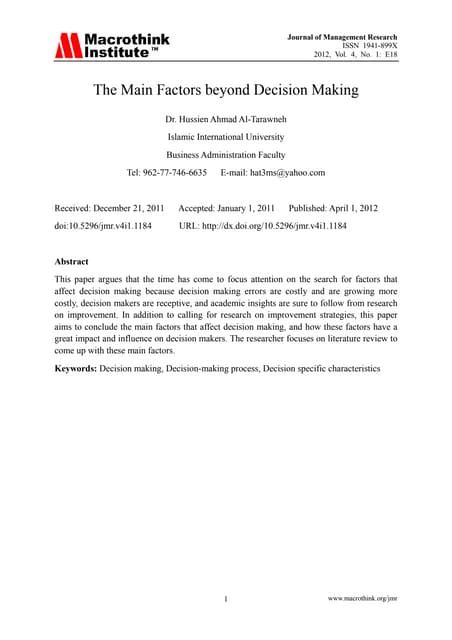 To Study the Decision Making Process in an Organization for its ...