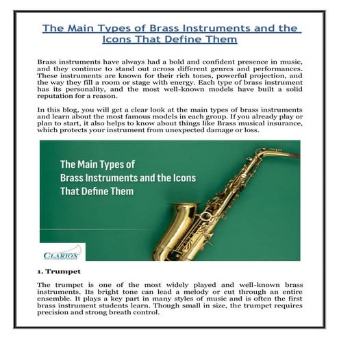 The Main Types of Brass Instruments and the Icons That Define Them | PDF