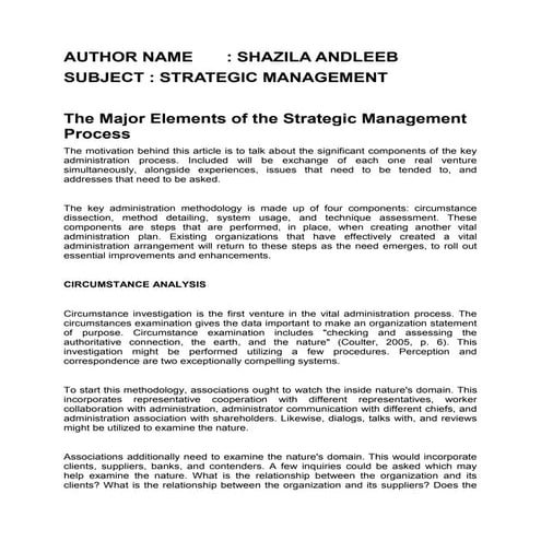The major elements of the strategic management process article | DOCX
