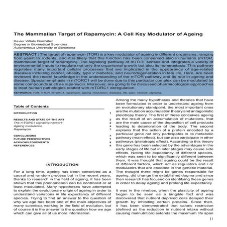 The mammalian target of rapamycin a cell key modulator of ageing | PDF ...