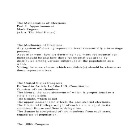 The Mathematics of ElectionsPart I ApportionmentMark Roger.docx