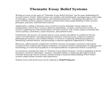 Thematic Essay Belief Systems. Fleming College | PDF