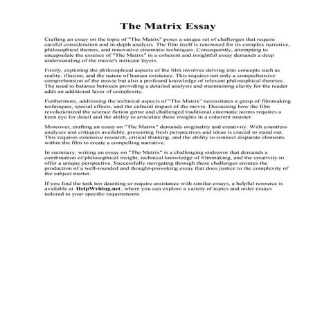 The Matrix Essay | PDF