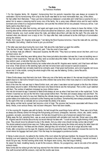The mats by franscisco arcellana | PDF | Bereavement | Family and Relationships