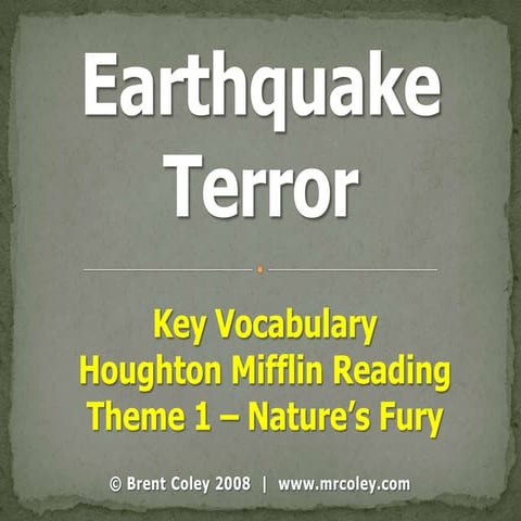Theme 1 earthquake terror vocabulary flash cards | PPT