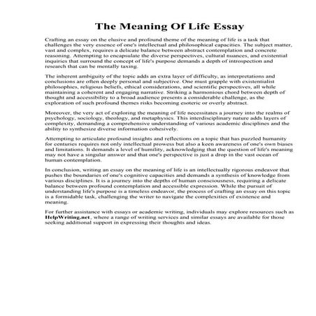 The Meaning Of Life Essay | PDF