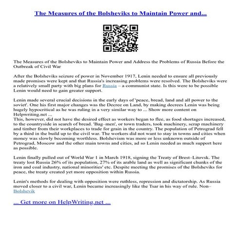 The Measures Of The Bolsheviks To Maintain Power And... | PDF
