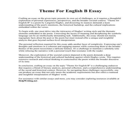 Theme For English B Essay | PDF | Poetry | Books and Literature