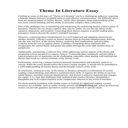 Theme In Literature Essay | PDF