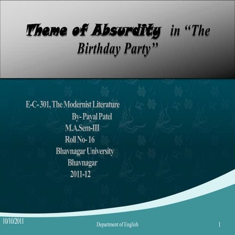 Theme of absurdity in ''the birthday party'' | PPTX
