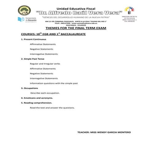 Themes for the final term exam | PDF