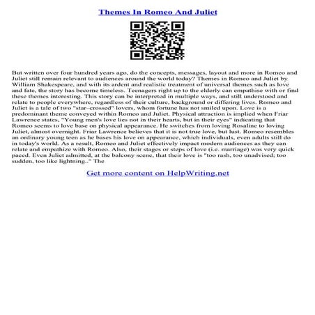 Themes In Romeo And Juliet Essay | PDF