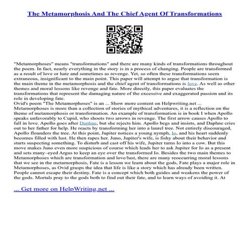 The Metamorphosis And The Chief Agent Of Transformations | PDF