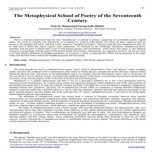 The Metaphysical school of Poetry of the Seventeenth Century | PDF