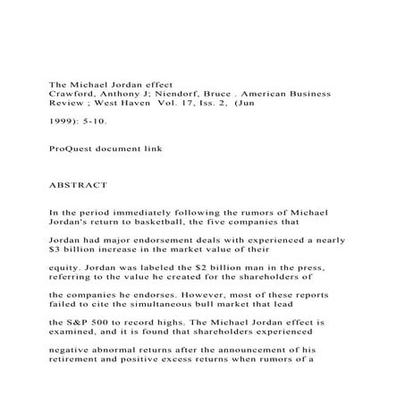 The Michael Jordan effect Crawford, Anthony J; Niendorf, .docx
