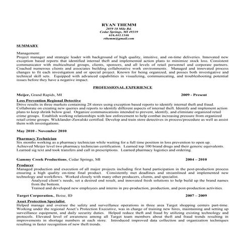 Themm Ryan Resume 2012 | DOC | Business Administration | Business