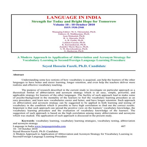 The modern approach on application of abbreviation and acronym strategy ...