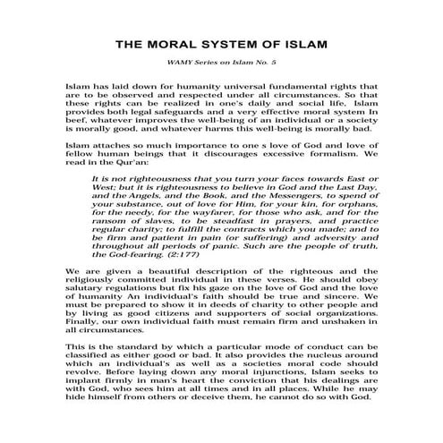 The Moral System of Islam | PDF