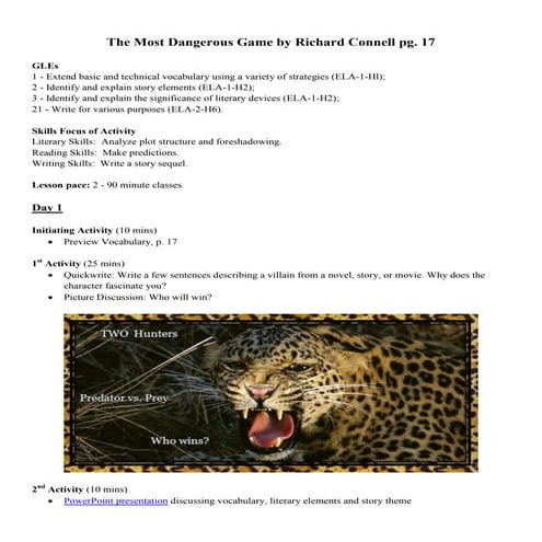 The most dangerous game lesson plan | PDF | Educational Assessment ...