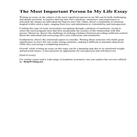 The Most Important Person In My Life Essay | PDF