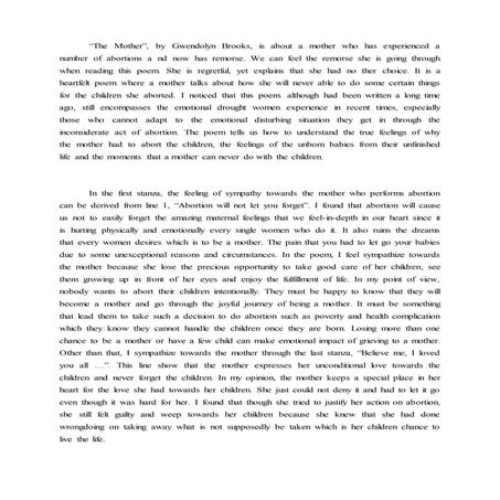 A Review of “The Mother”, by Gwendolyn Brooks | DOCX