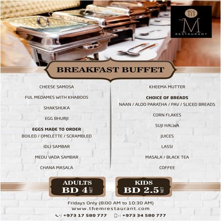 The M Restaurant Breakfast Buffet Menu 2019 Bahrain | PDF