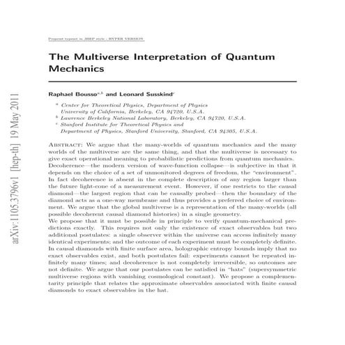 The multiverse interpretation of quantum mechanics | PDF