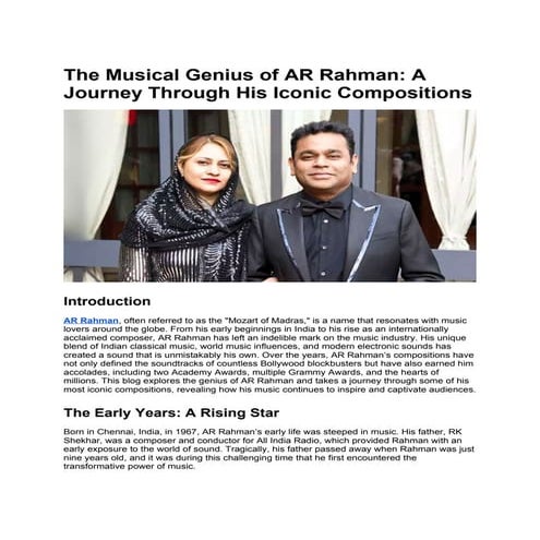 The Musical Genius of AR Rahman: A Journey Through His Iconic ...