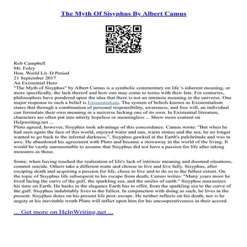 The Myth Of Sisyphus By Albert Camus | PDF
