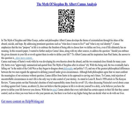 The Myth Of Sisyphus By Albert Camus Analysis | PPT