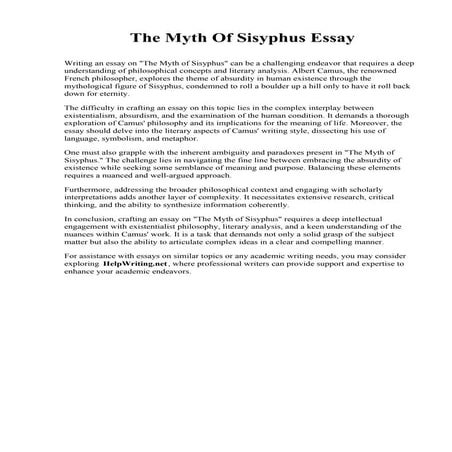 The Myth Of Sisyphus Essay. Northeast Lakeview College | PDF