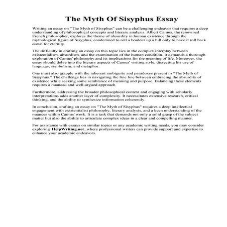 The Myth Of Sisyphus Essay. . The myth of sisyphus analysis. Camus Myth ...