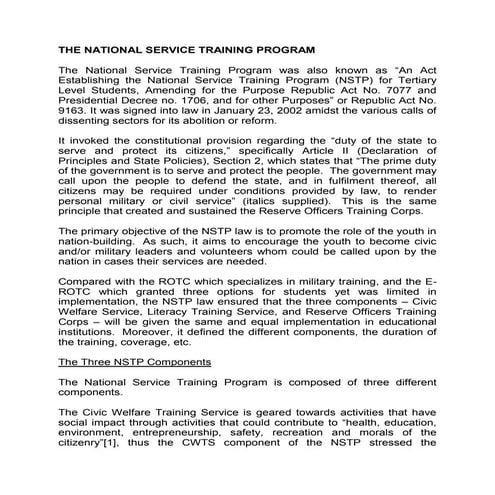 The national service training program | DOCX