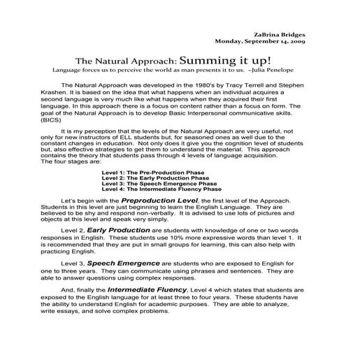 The Natural Approach Summing It Up | PDF