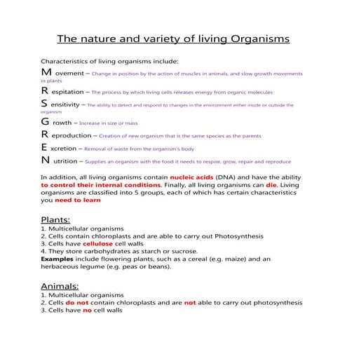 The nature and variety of living organisms | DOCX