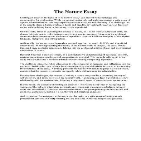 The Nature Essay. Essay about saving the nature | PDF