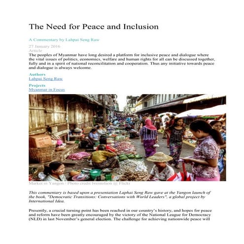 The Need for Peace and Inclusion A Commentary by Lahpai Seng Raw | PDF